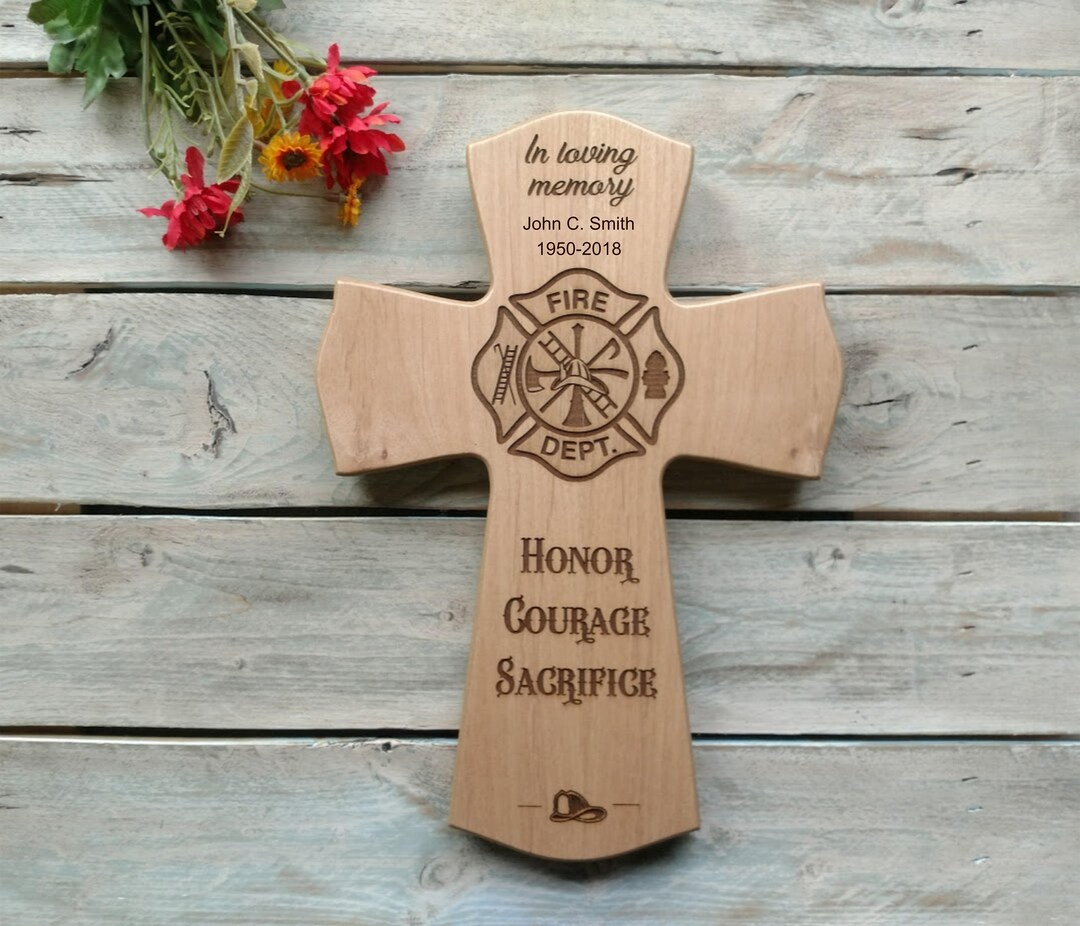 Personalized Wood Cross Fireman Memorial Cross , First Responder ...