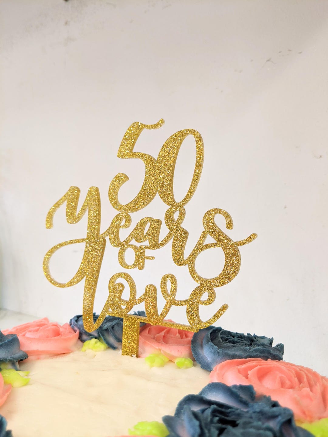 50th Anniversary Cake Topper for Party, Gold 50th Wedding Anniversary ...