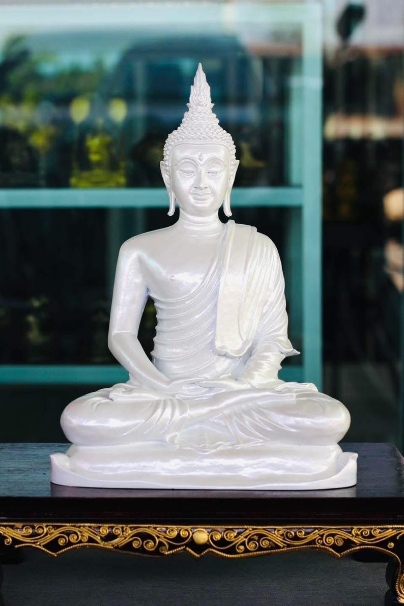 White Pearl Buddha Statue in Meditation Posture, Statue, Dolls, Home ...