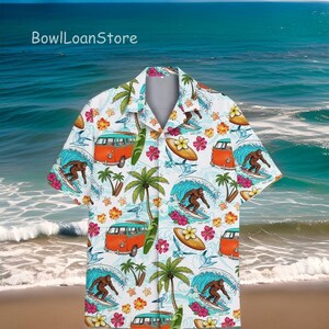 Tropical Bigfoot Hawaiian Shirt for Men, Women & Youth – Bigfoot Surfing Aloha Shirt, Summer ...