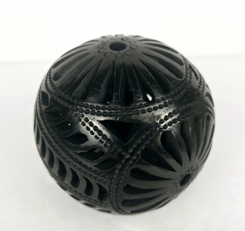 Oaxaca Mexican Black Etched Pottery Reticulated Sphere Round Ball 4" - Etsy