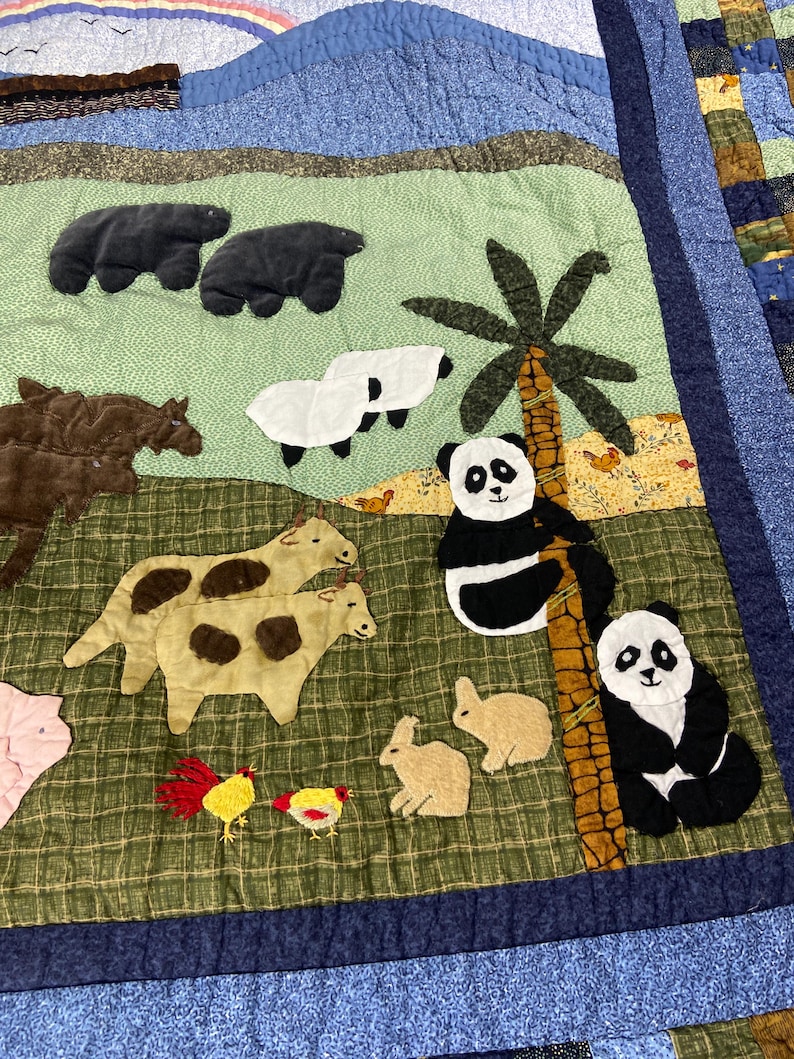 Donna Sharpe Noah’s Ark Animals Vintage Patchwork Baby Crib Quilt 50” X 45” Animals Ships ...