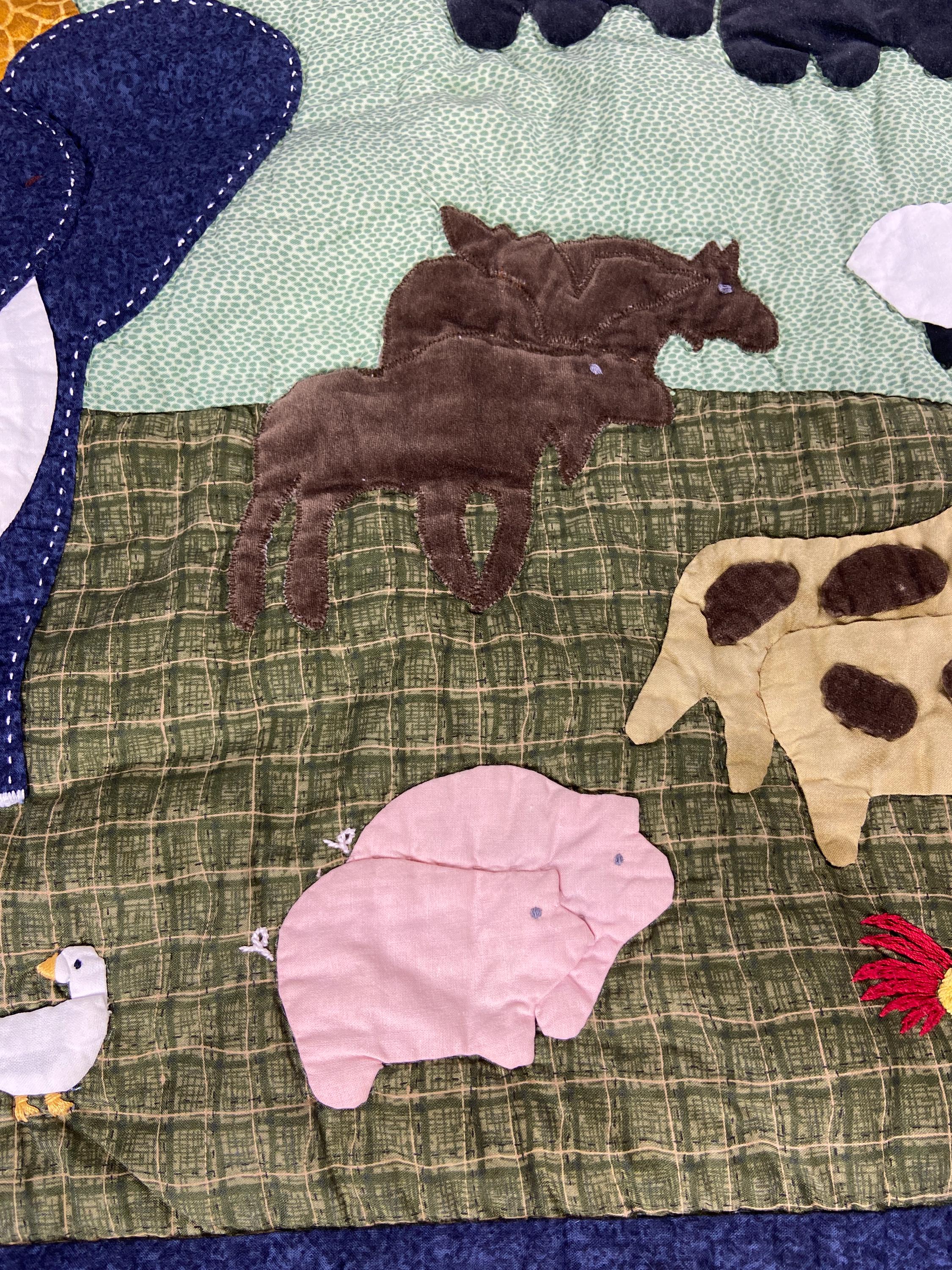 Donna Sharpe Noah’s Ark Animals Vintage Patchwork Baby Crib Quilt 50” X ...