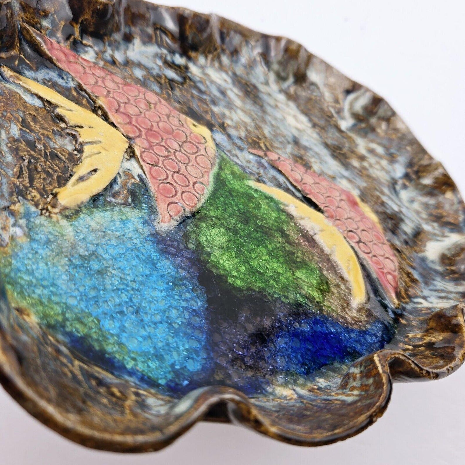 Studio Pottery Fish Serving Platter Glass Hand Made Trinket Dish Plate ...