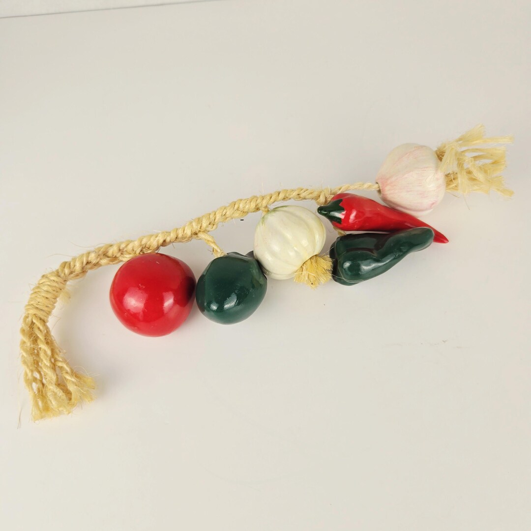 Vintage Ceramic Red Chili Peppers Wall Hanging on a Rope Kitchen Decor ...
