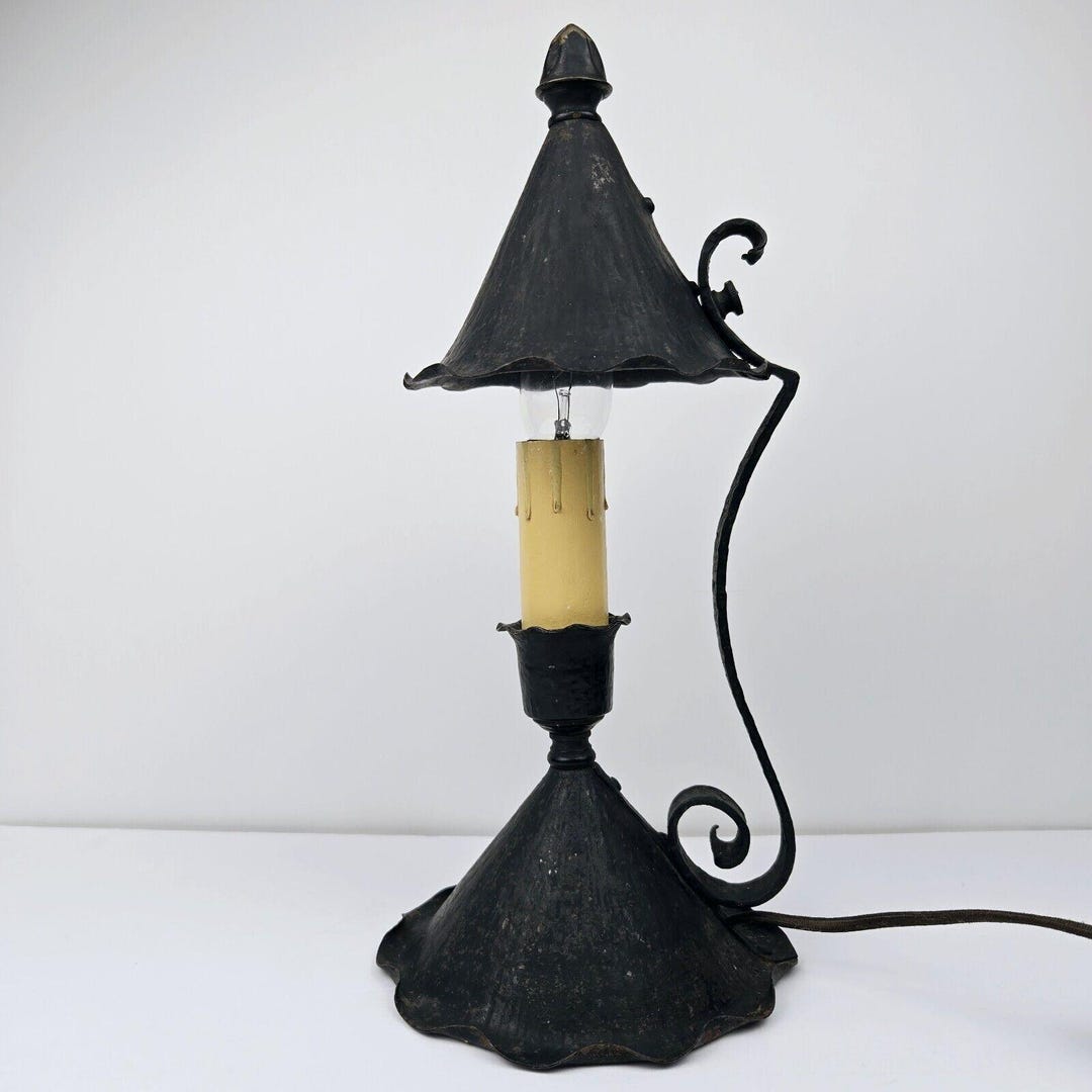 Vintage Wrought Iron Leviton Witch Lamp Gothic Mission Tudor Lamp 14 ...