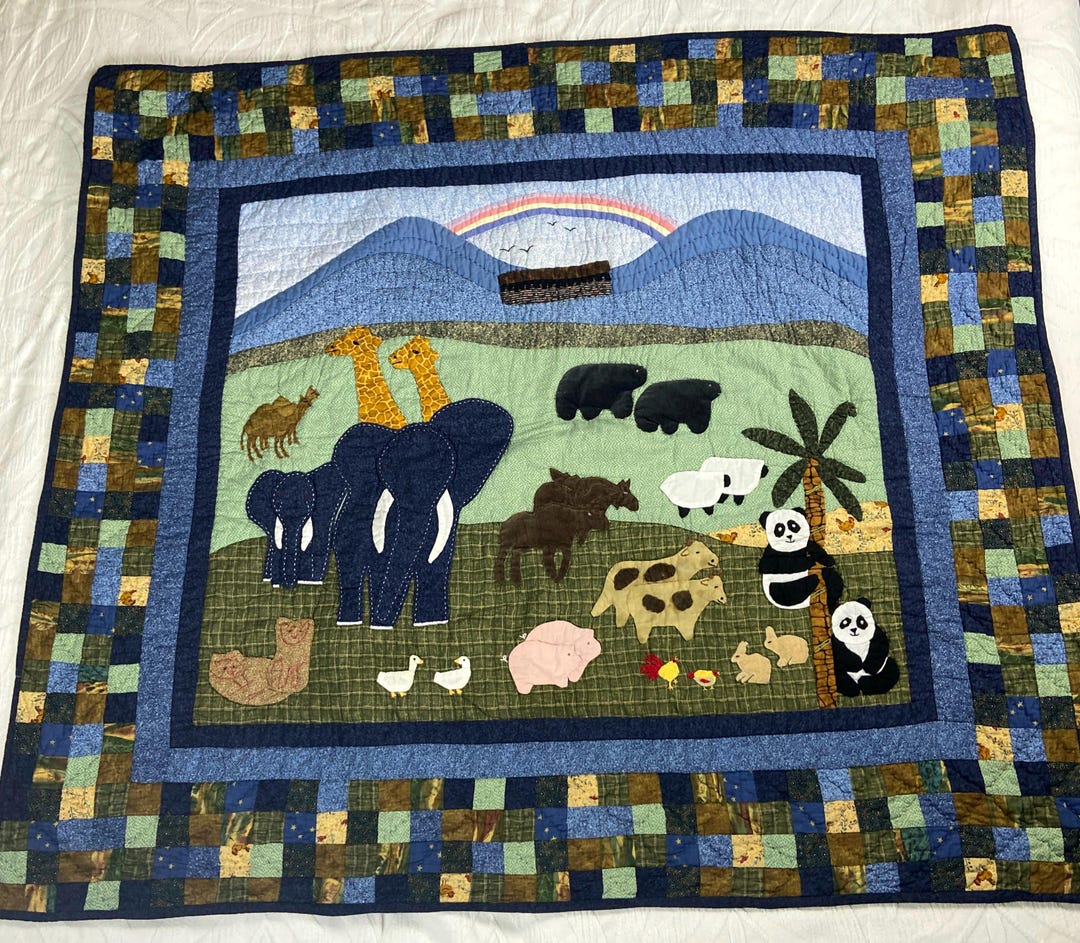 Donna Sharpe Noah’s Ark Animals Vintage Patchwork Baby Crib Quilt 50” X ...