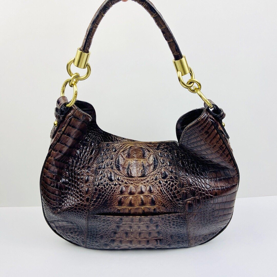 Brahmin Crocodile Leather Pecan Melbourne Hobo Purse Vintage Rare Gold ...