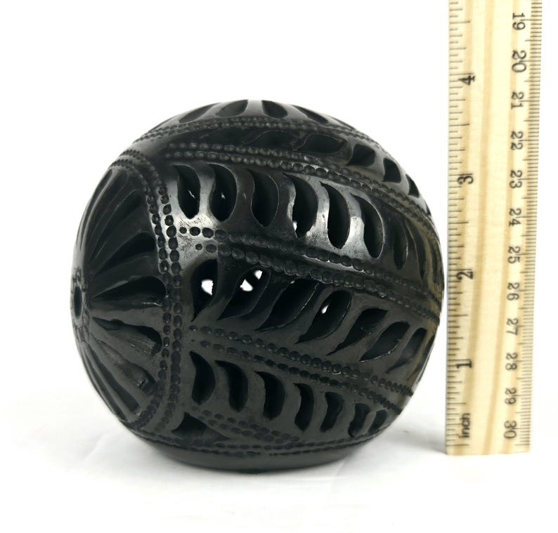 Oaxaca Mexican Black Etched Pottery Reticulated Sphere Round Ball 4" - Etsy