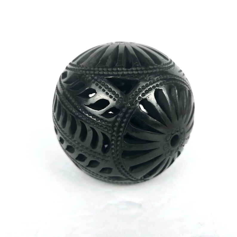 Oaxaca Mexican Black Etched Pottery Reticulated Sphere Round Ball 4" - Etsy