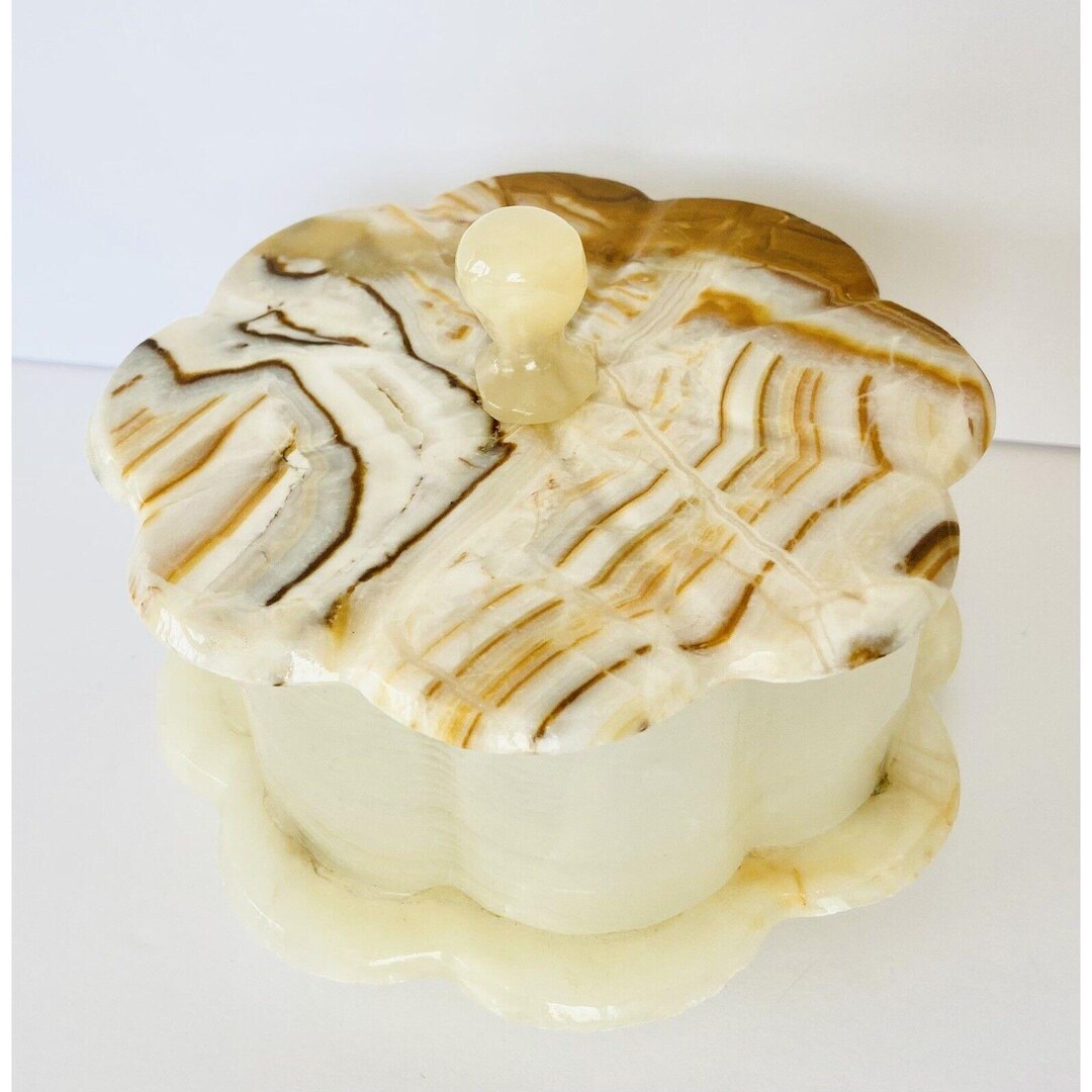 Vintage Alabaster Onyx Marble Scalloped Footed Trinket Box Décor 6 - Etsy