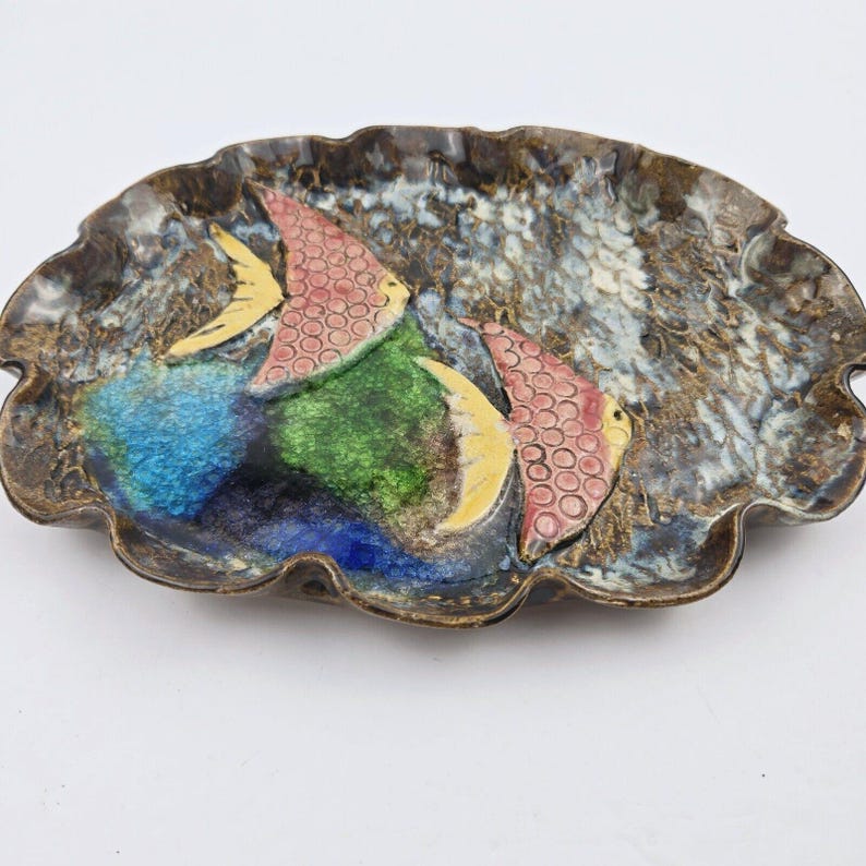 Studio Pottery Fish Serving Platter Glass Hand Made Trinket Dish Plate ...