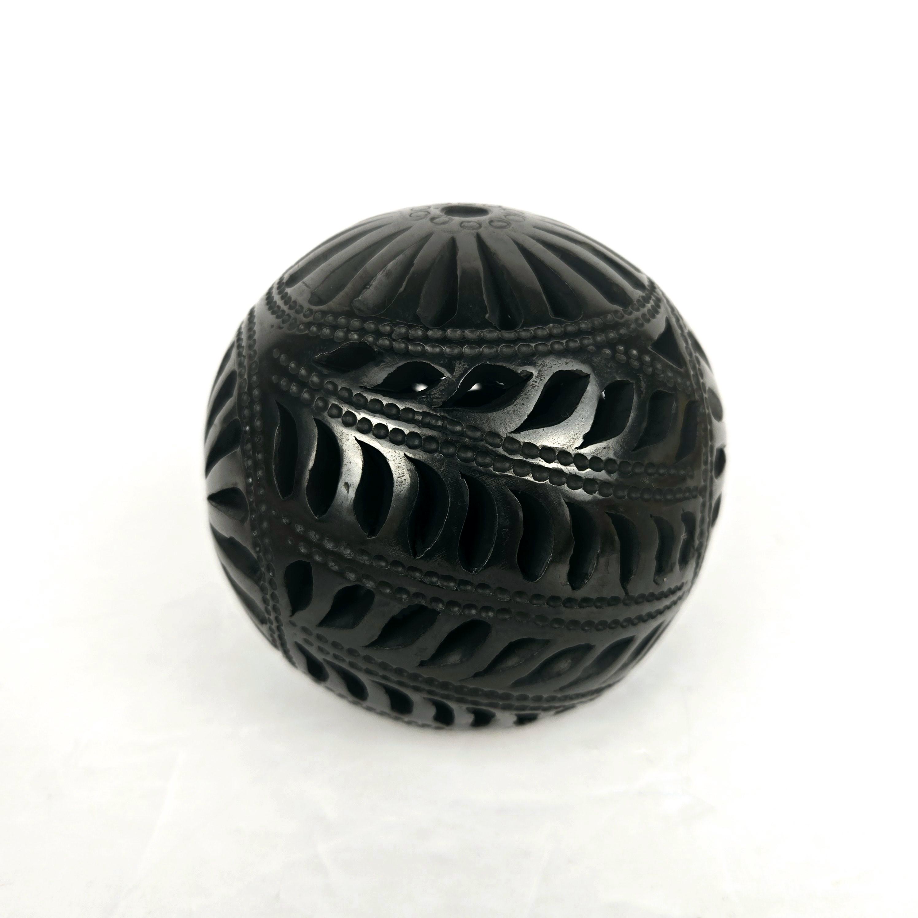 Oaxaca Mexican Black Etched Pottery Reticulated Sphere Round Ball 4" - Etsy