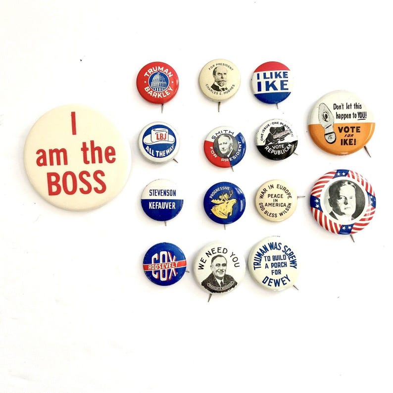 Vintage Political Pins Buttons Lot 15 Eisenhower Truman Roosevelt 50s ...
