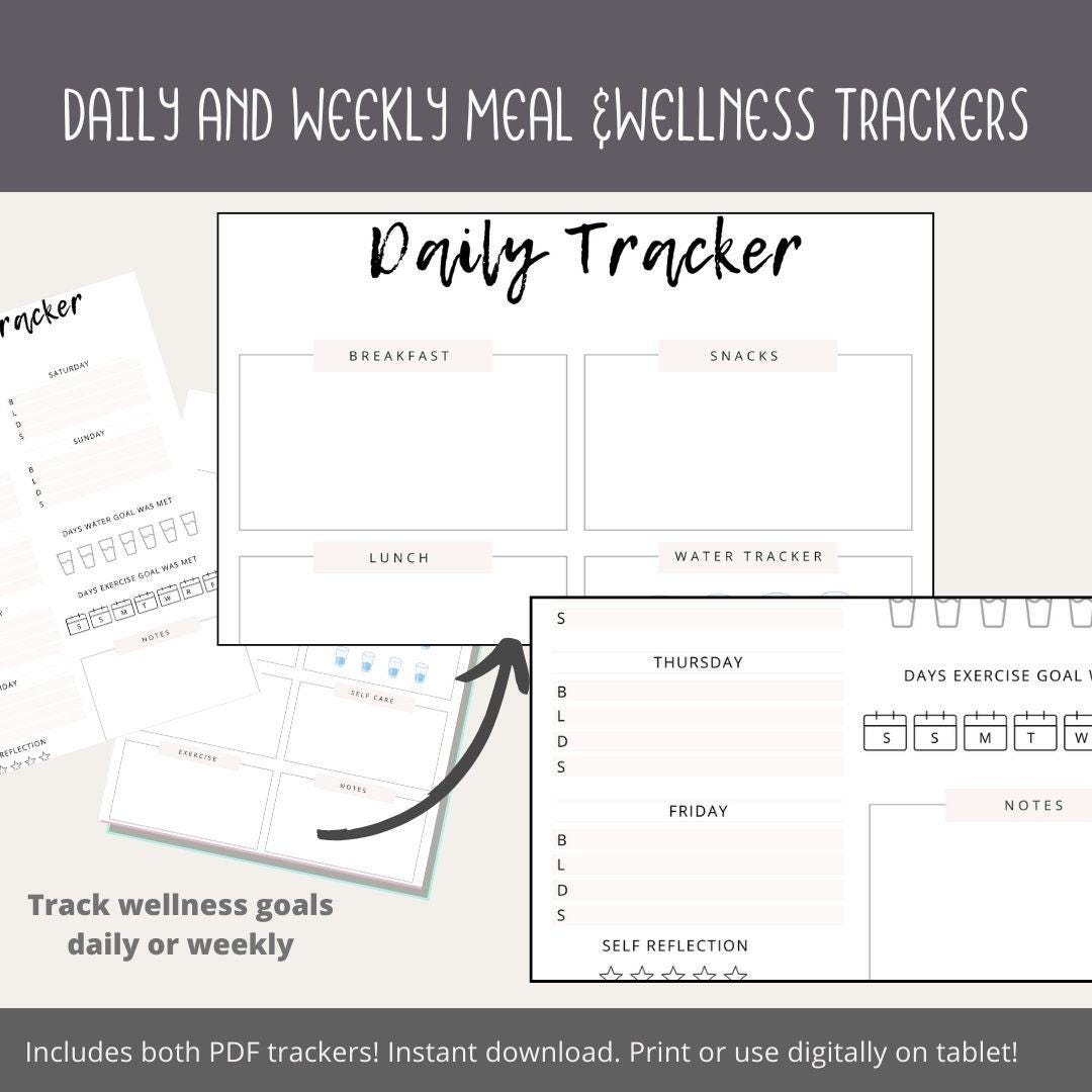 Daily Weekly Wellness Tracker Printable Template Food Meal Exercise ...