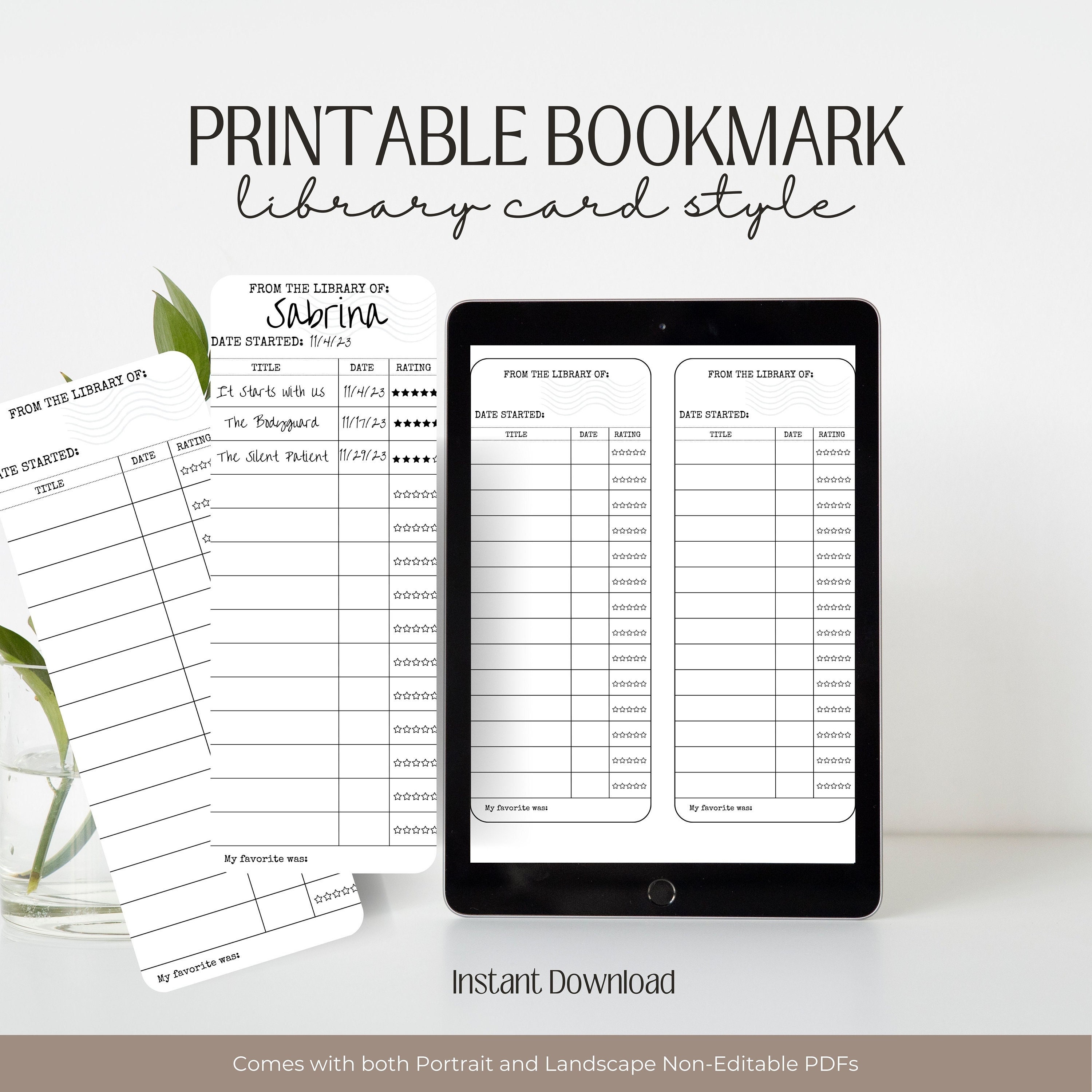 Library Card Style Printable Bookmark, Reading Log, Reading List ...