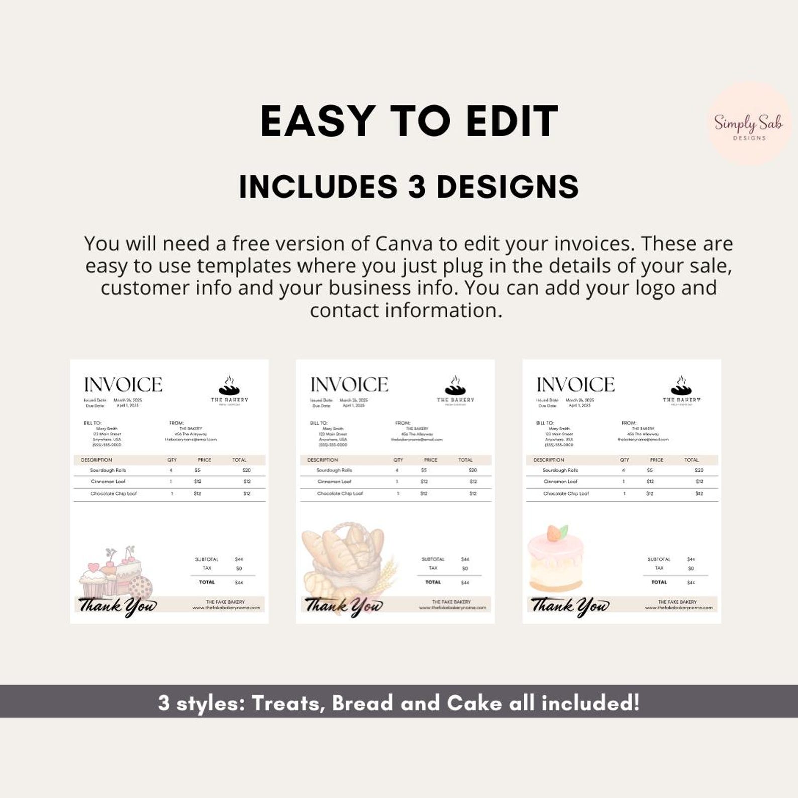 Editable Bakery Invoice Template for Small Bakery Business Home Bakery ...