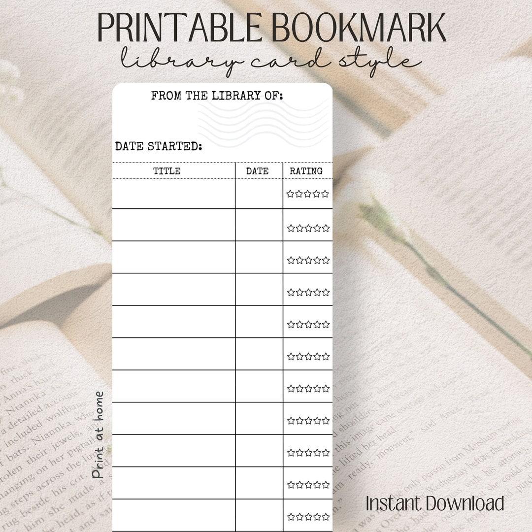 Library Card Style Printable Bookmark, Reading Log, Reading List ...