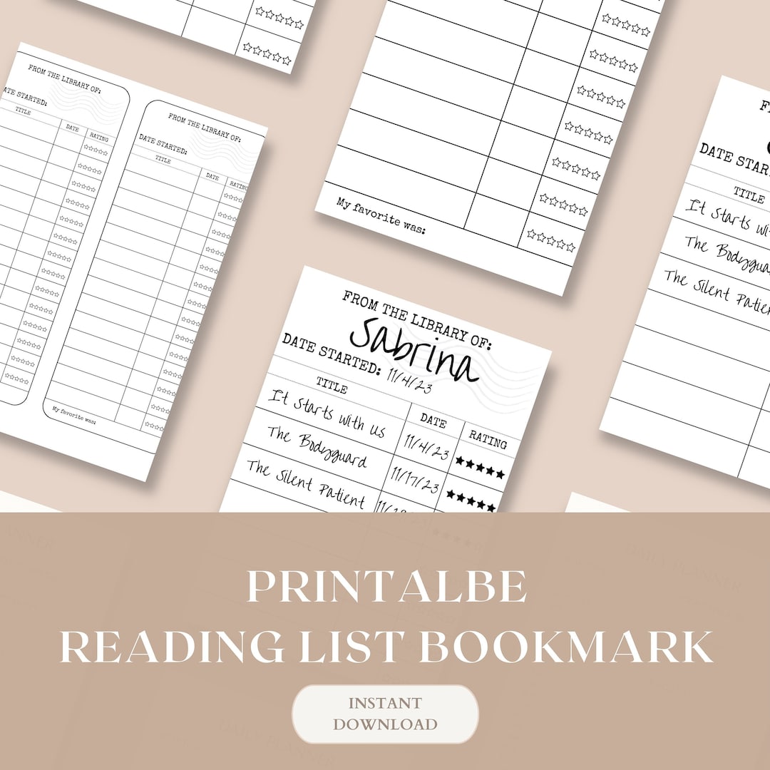 Library Card Style Printable Bookmark, Reading Log, Reading List ...