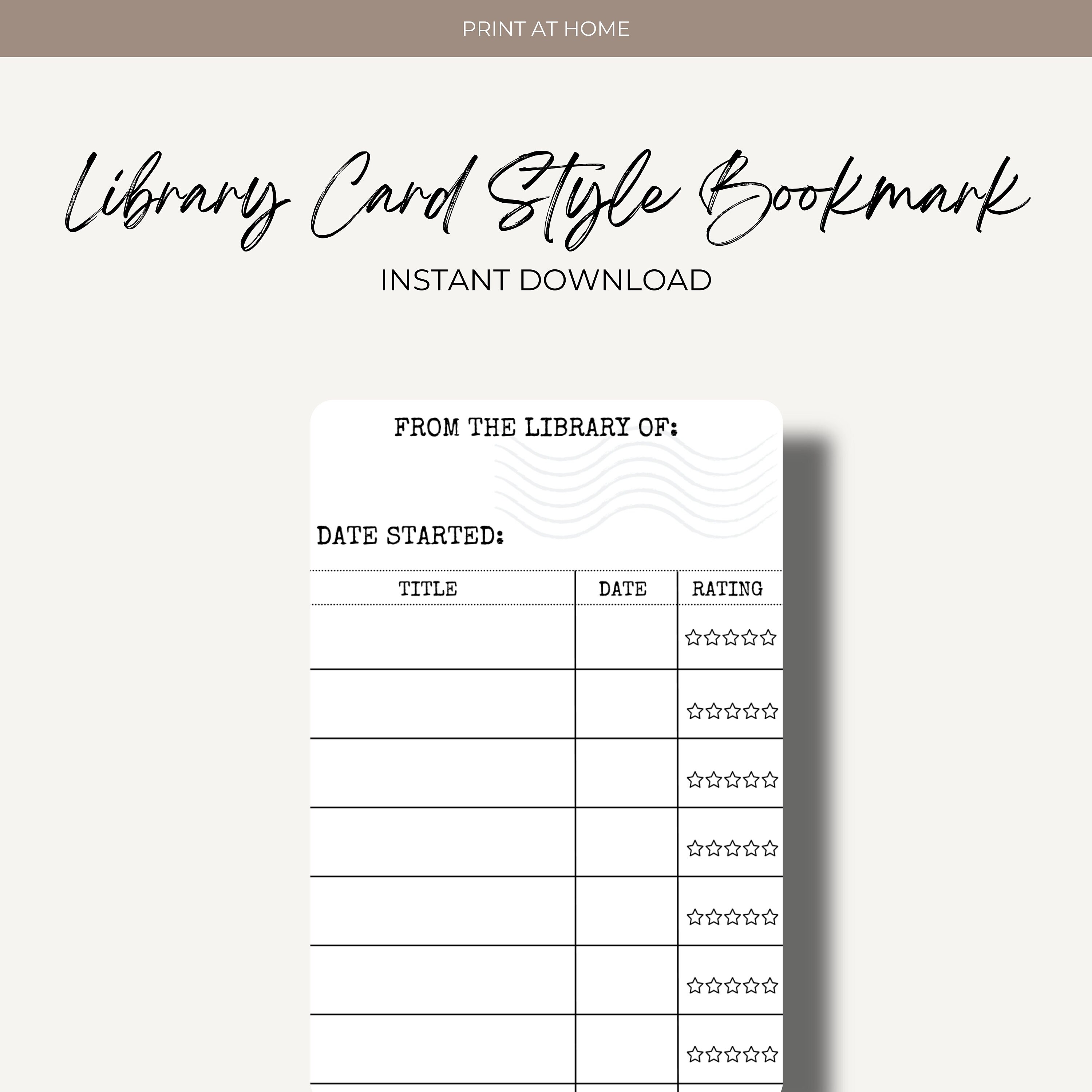Library Card Style Printable Bookmark, Reading Log, Reading List ...