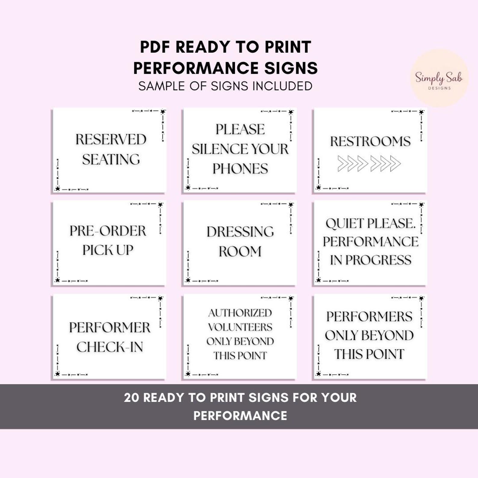 Performance Signage Pack Printable Designs for Performances Dance ...