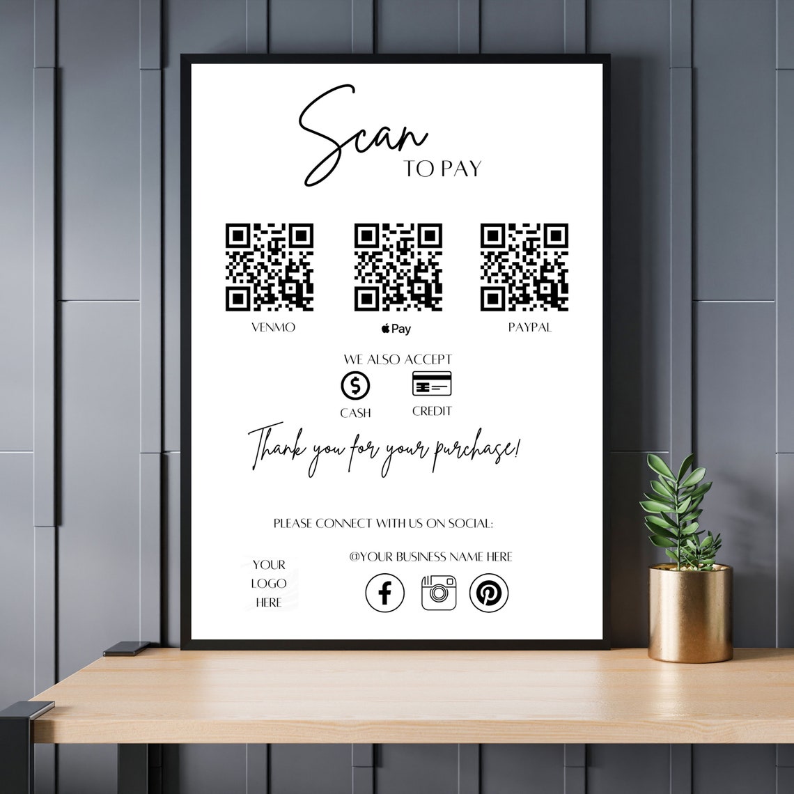 Scan to Pay Sign Digital Canva Template, Small Business Payment Sign ...