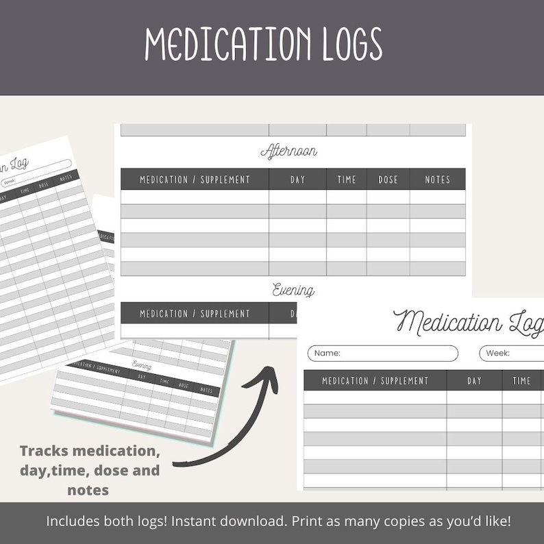 Medication Log Tracker Printable Daily Med Tracker for Caregivers ...