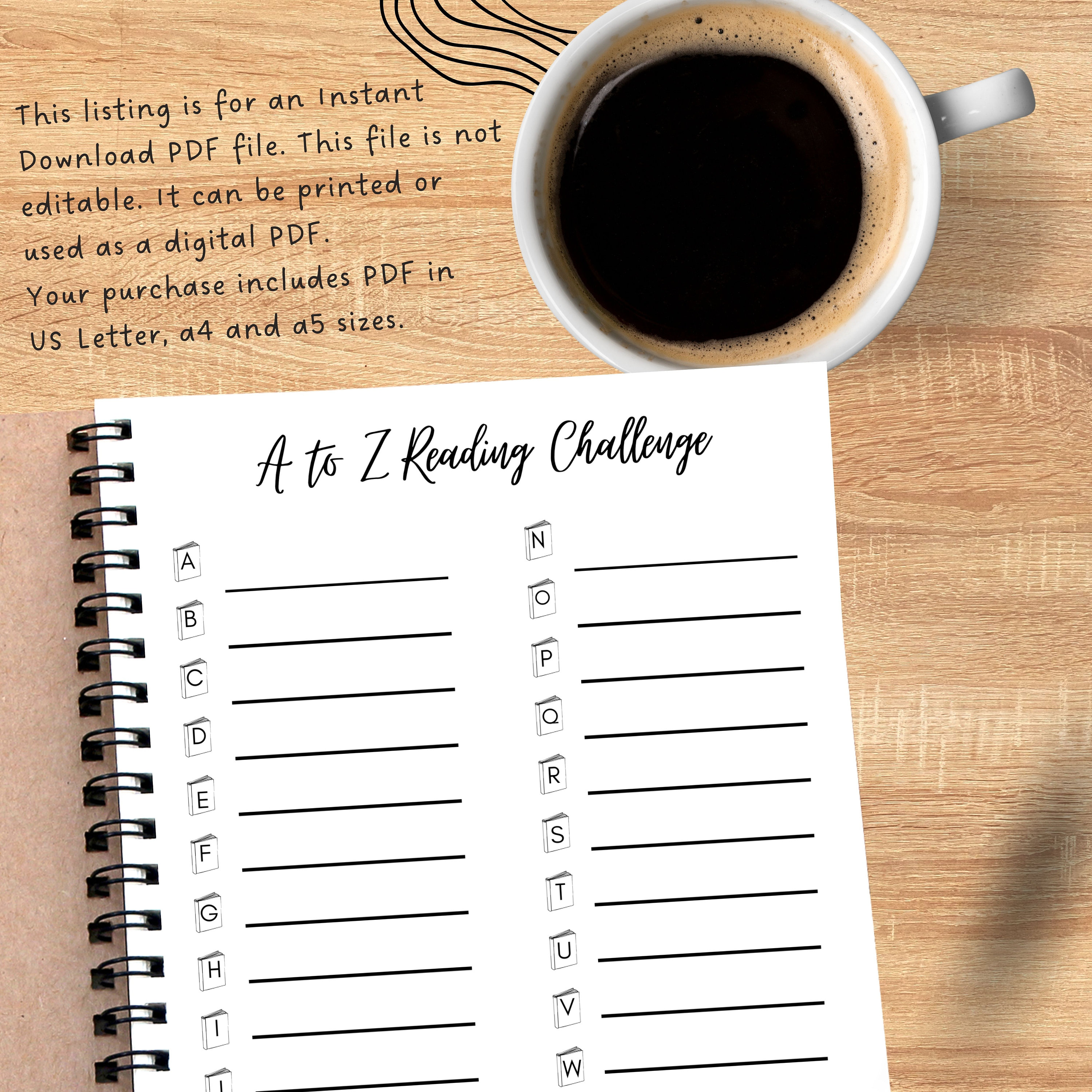 Printable Reading Challenge Tracker | A-Z Book Challenge| Alphabet Book ...