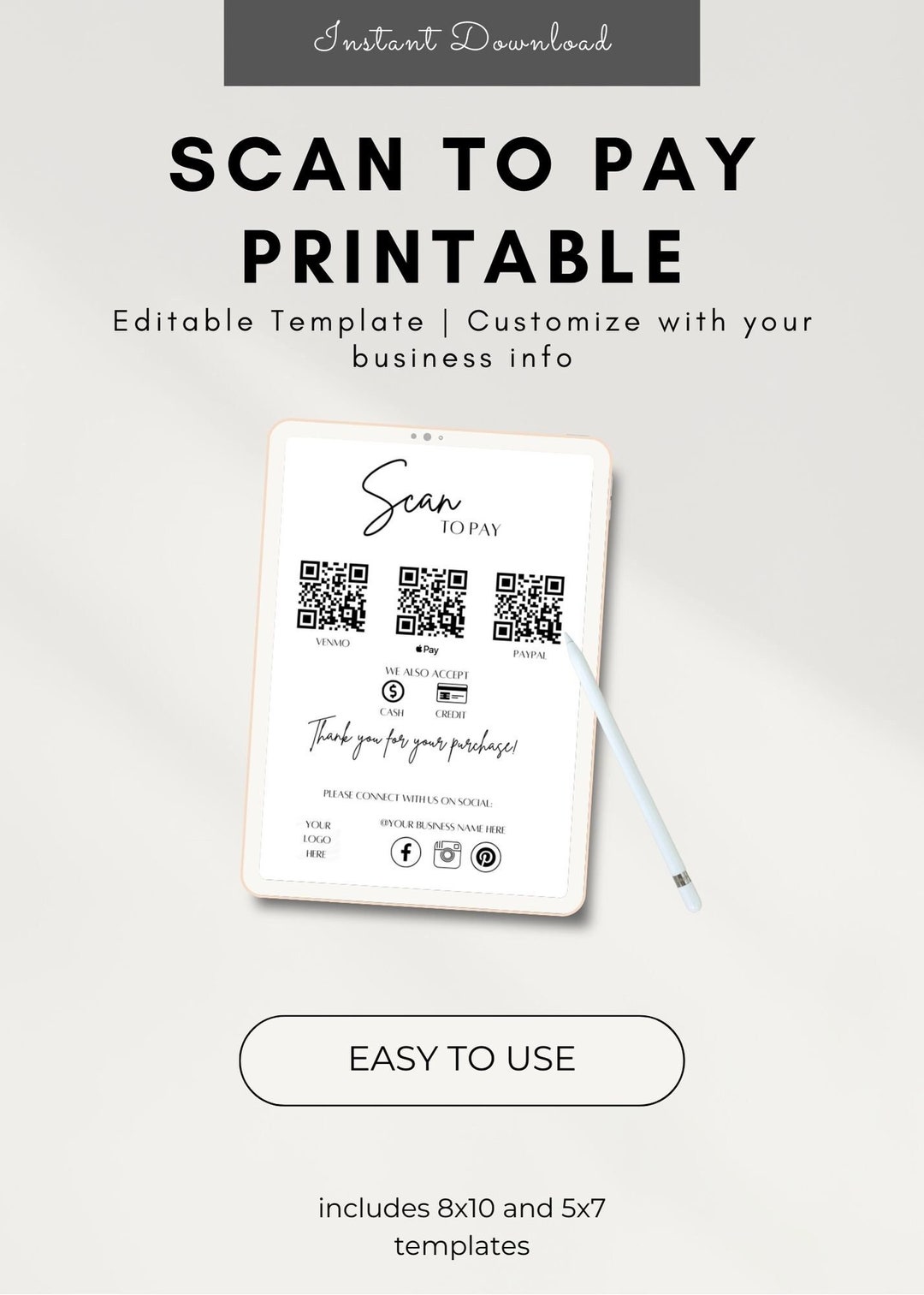 Scan to Pay Sign Digital Canva Template, Small Business Payment Sign ...
