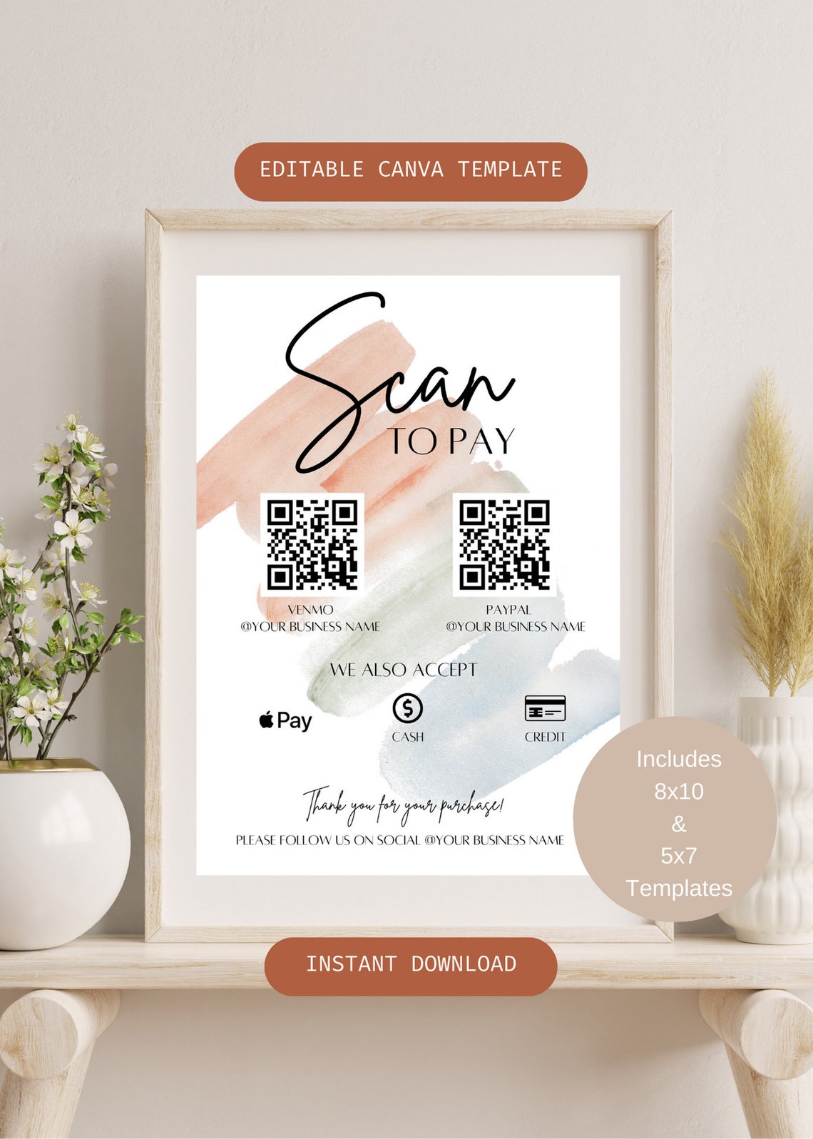 Scan to Pay Sign Digital Canva Template, Small Business Payment Sign ...