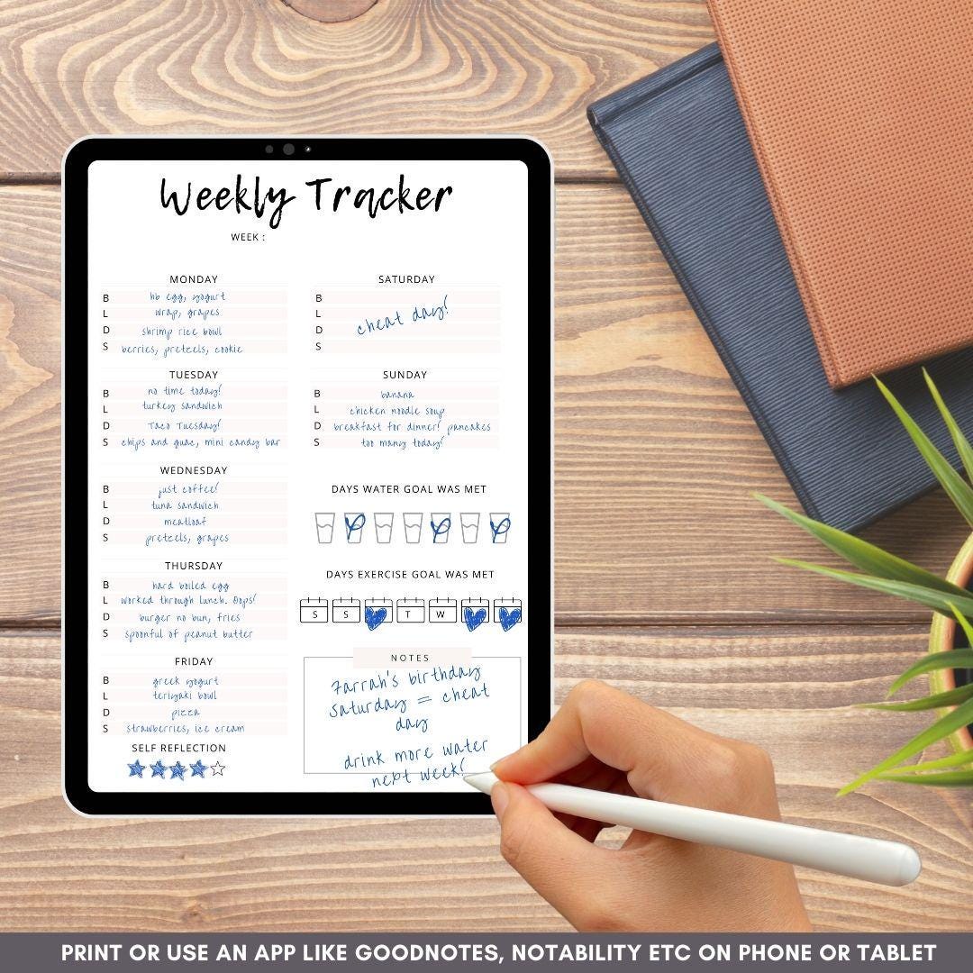 Daily Weekly Wellness Tracker Printable Template Food Meal Exercise ...