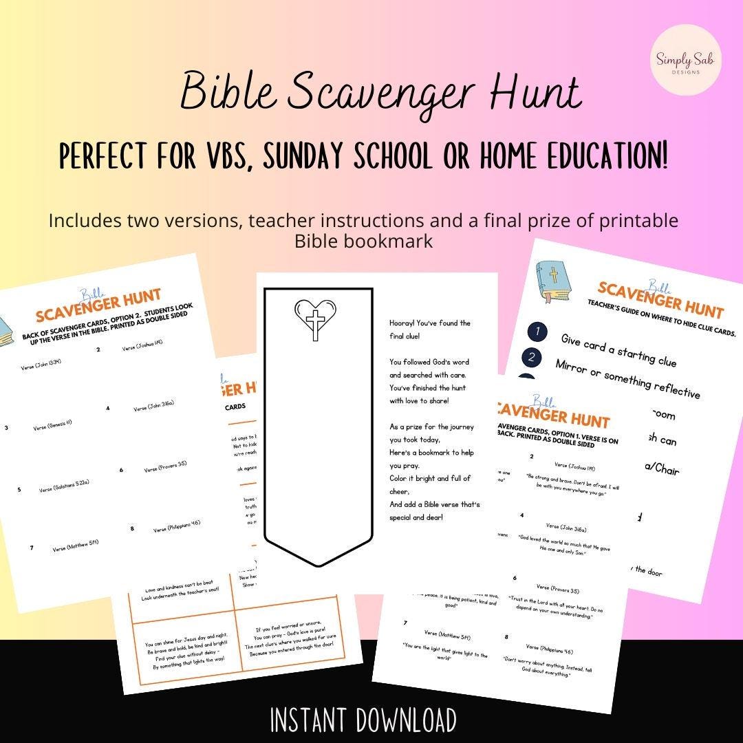 Bible Scavenger Hunt VBS Vacation Bible School Sunday School Bible ...