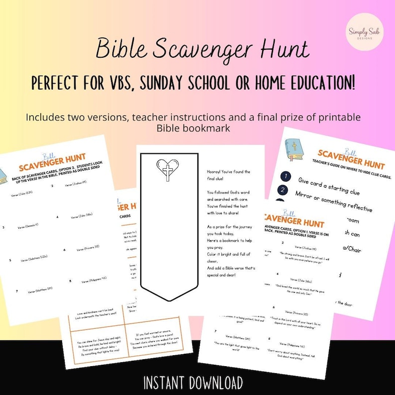 Bible Scavenger Hunt VBS Vacation Bible School Sunday School Bible ...