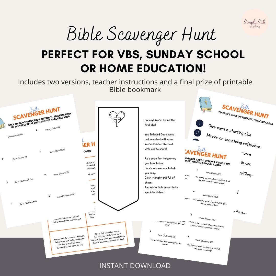 Bible Scavenger Hunt VBS Vacation Bible School Sunday School Homeschool ...