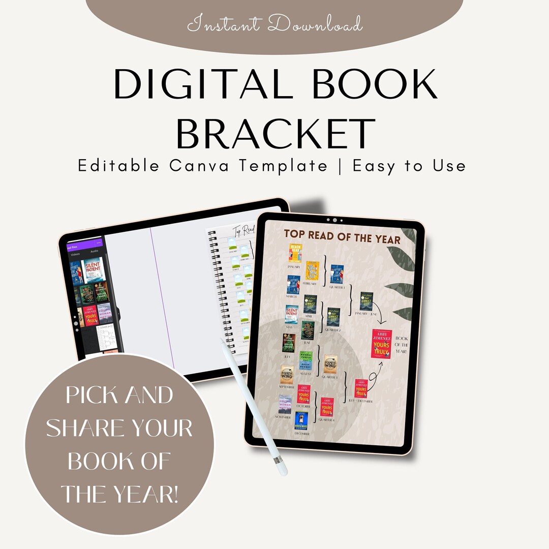 Digital Book Bracket | Reading Challenge Tracker | Digital Book Journal ...
