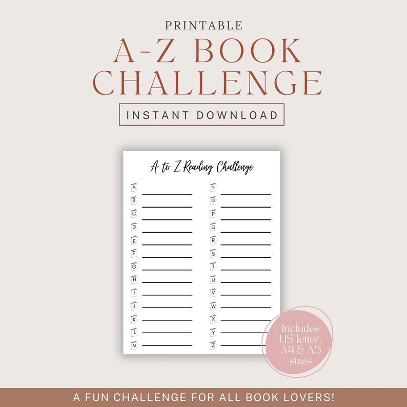 Printable Reading Challenge Tracker | A-Z Book Challenge| Alphabet Book ...