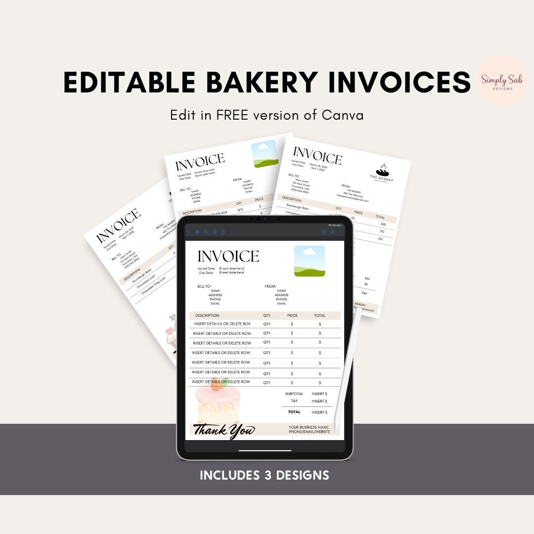 Editable Bakery Invoice Template for Small Bakery Business Home Bakery ...