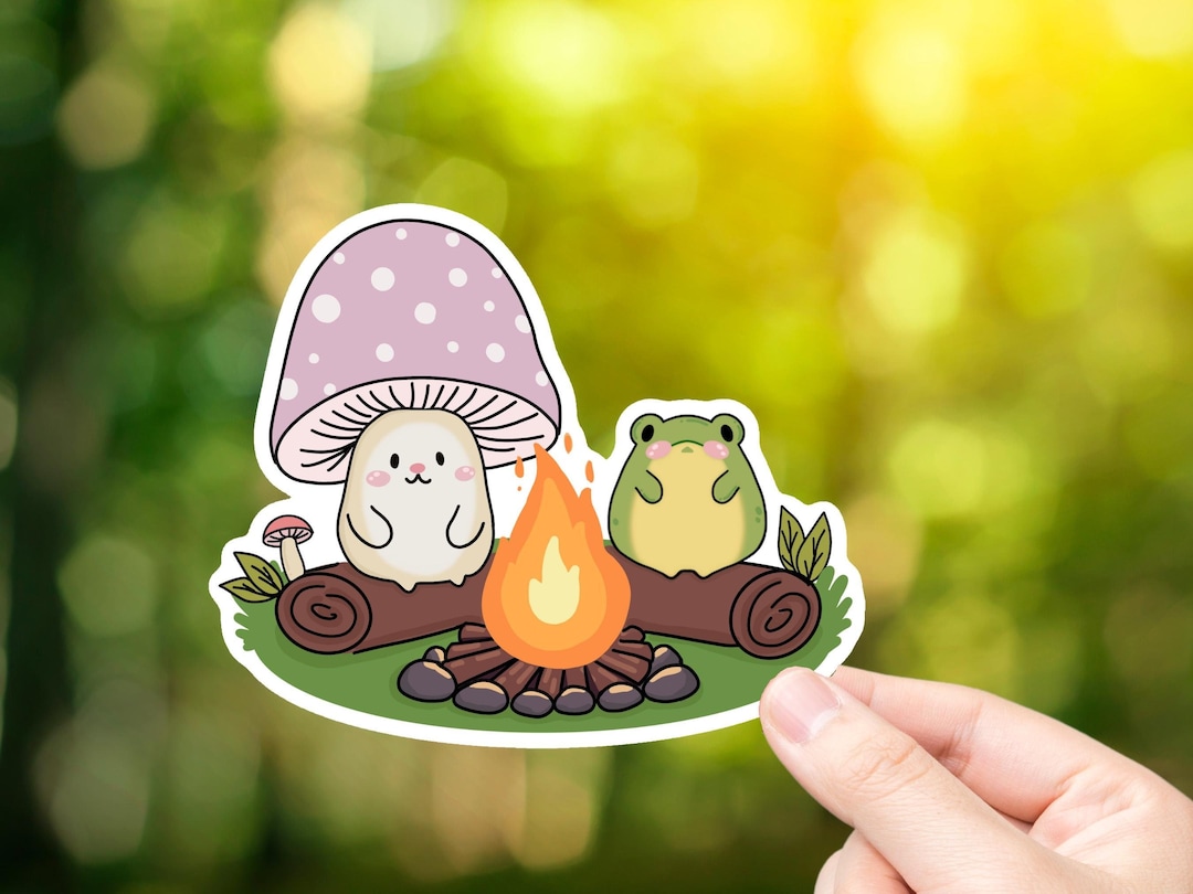 Mushroom and Frog Campfire Sticker: Handmade Vinyl Decal - Etsy