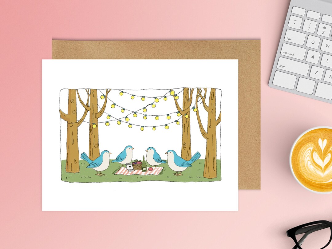 Birds Having a Picnic Greeting Card | Thinking of You Card | Blank ...