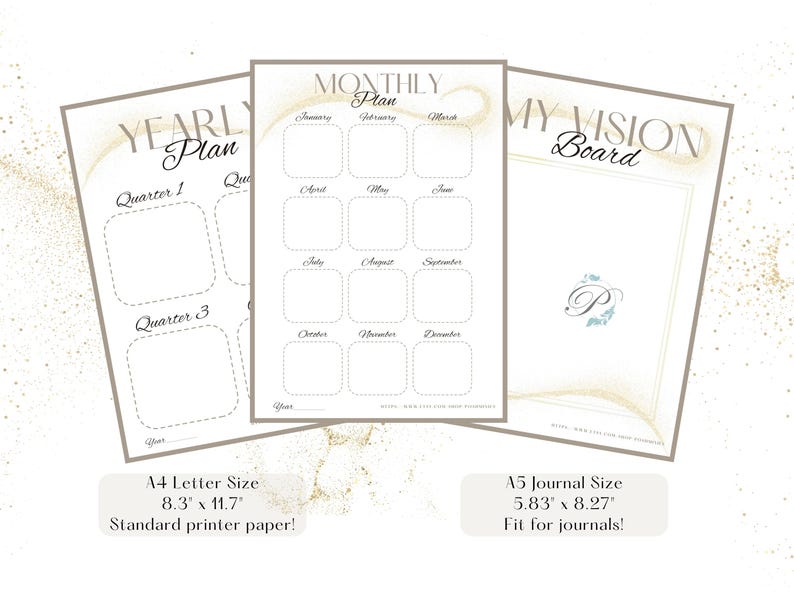 Yearly & Quarterly Goals Planner Template, Bonus Vision Board, New Year ...