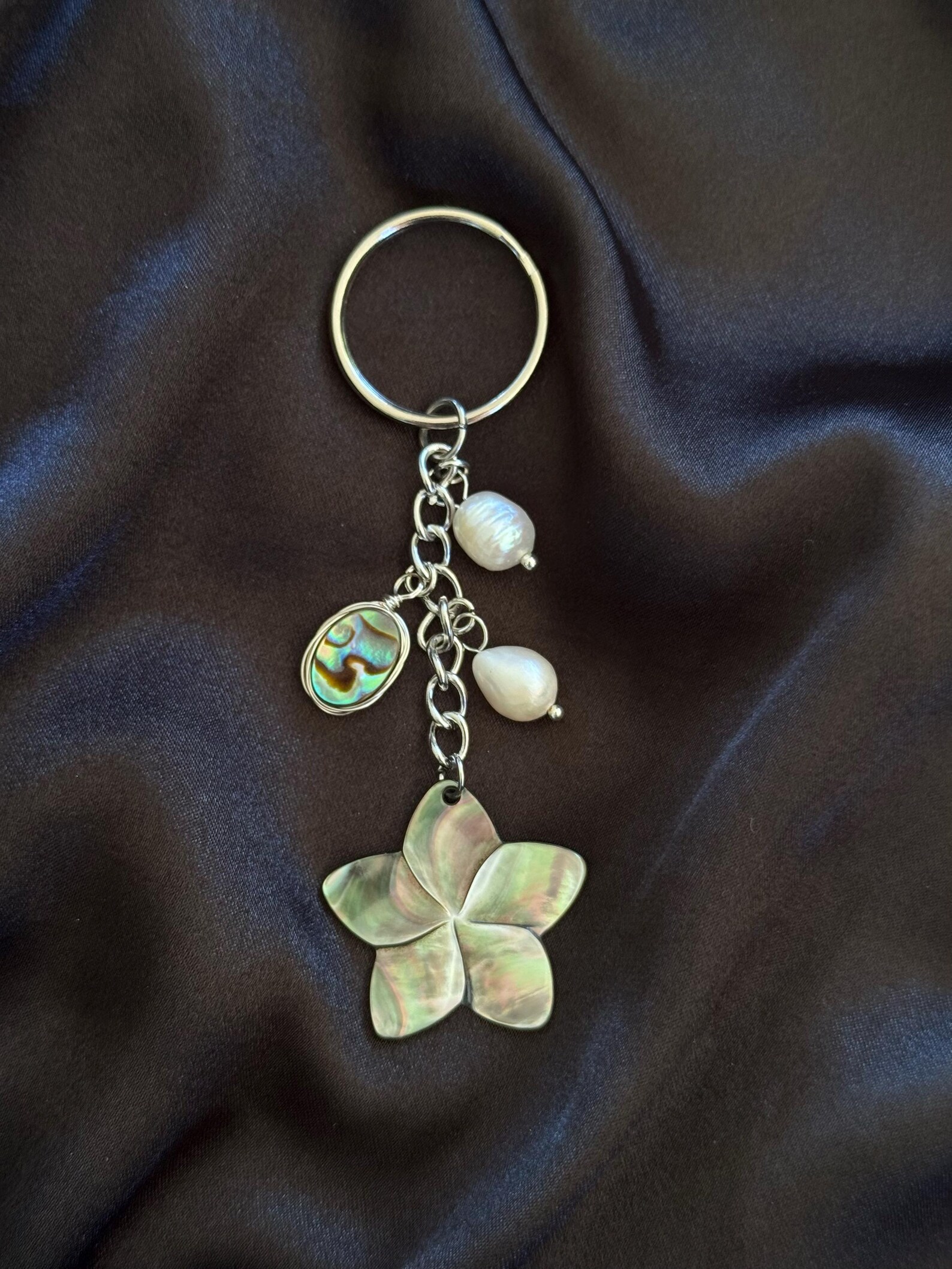 Beach Keychain: Freshwater Pearls, Abalone Flower Charm - Etsy