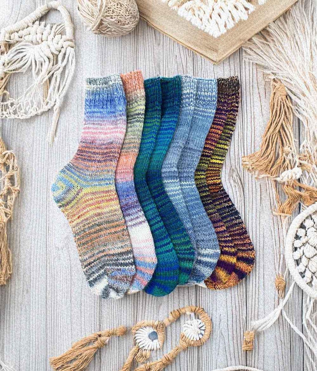 Colorful Hand Knitted Wool Socks | Pure Wool Winter Socks | Warm Extra ...