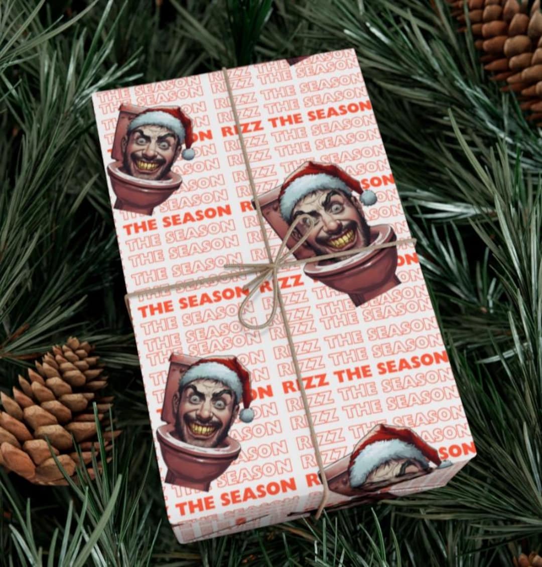 Christmas Gift Wrap Roll Paper - Skibidi Toilet Rizz Design, Holiday ...