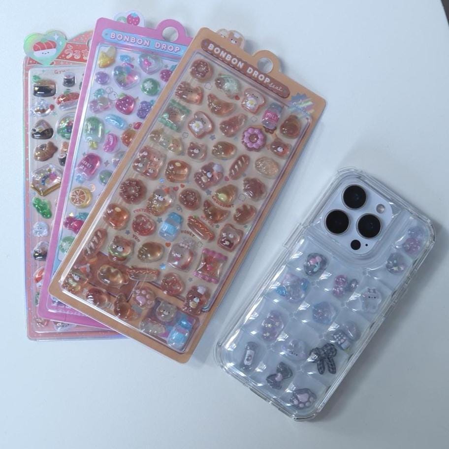 BONBON Seal Sticker Phone Case, 3D Hard Puffy Popseal Stickers, Bubble ...