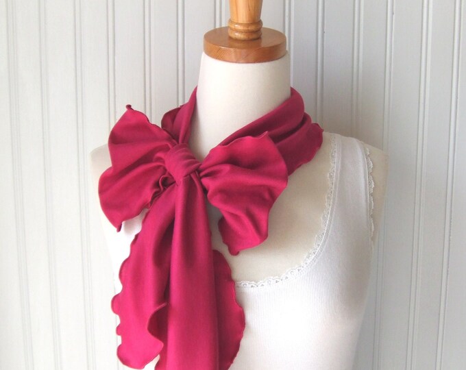Raspberry Jersey Ruffled Bow Scarf Pinkish Red Belt - Etsy