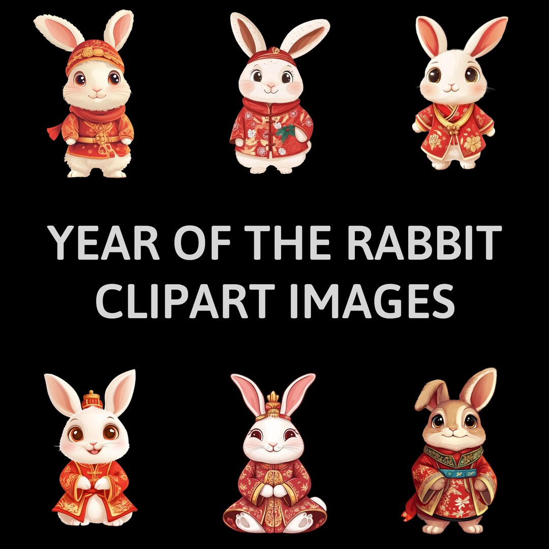 Chinese New Year Rabbit Clipart, Cute Lunar Zodiac Art (digital ...