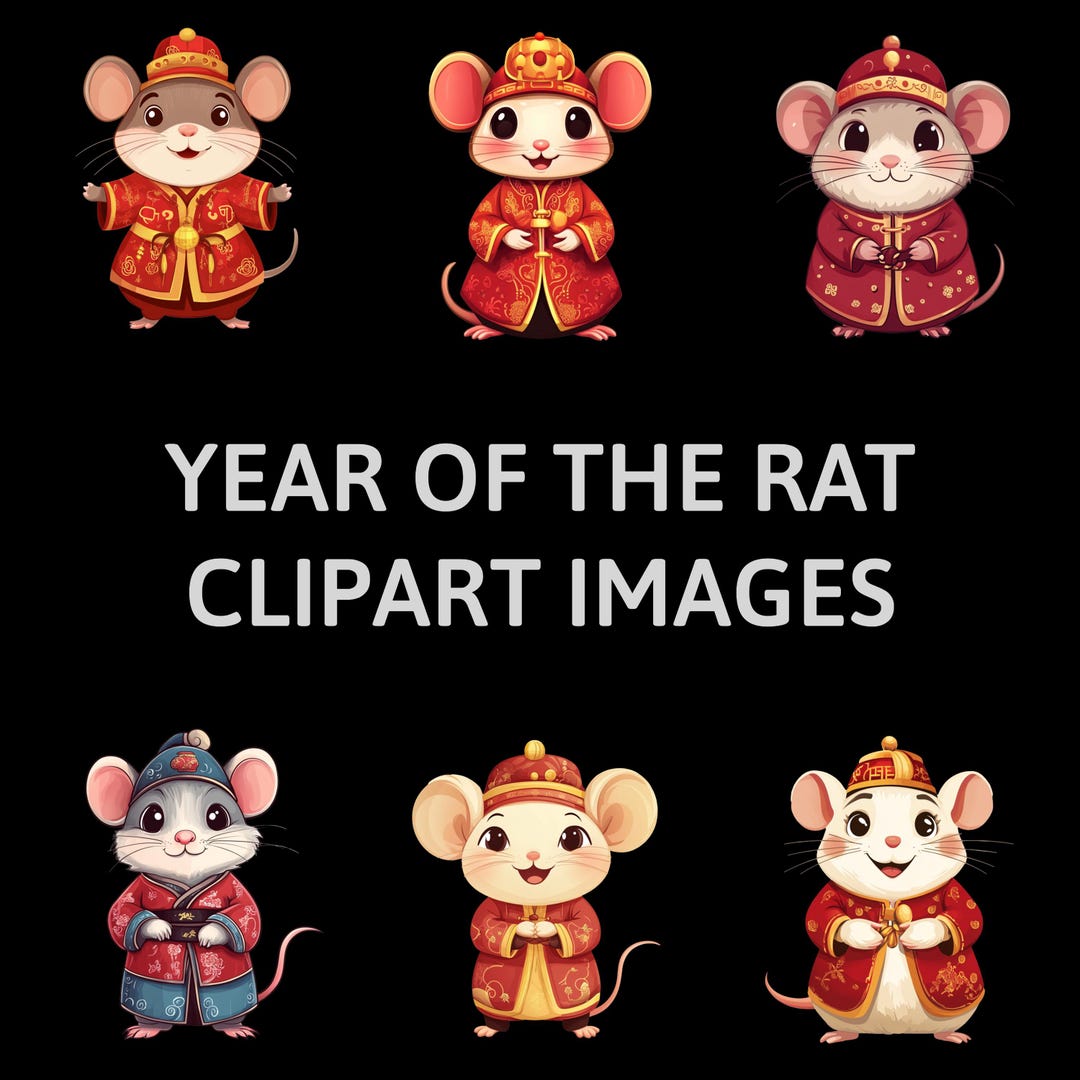 Chinese New Year Rat Clipart, Cute Lunar Zodiac Art (digital Download ...