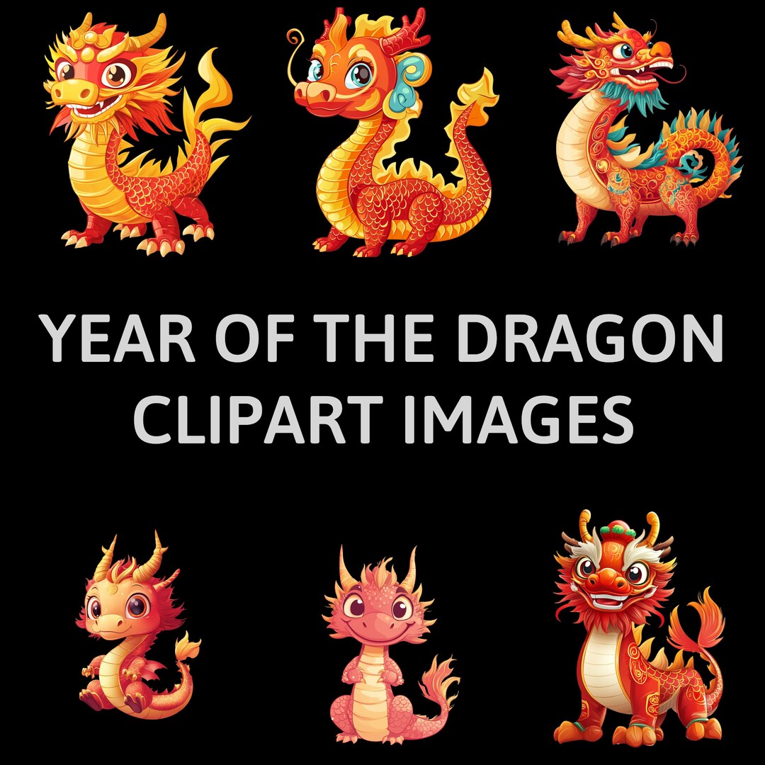 Chinese New Year Dragon Clipart, Cute Lunar Zodiac Art (digital ...