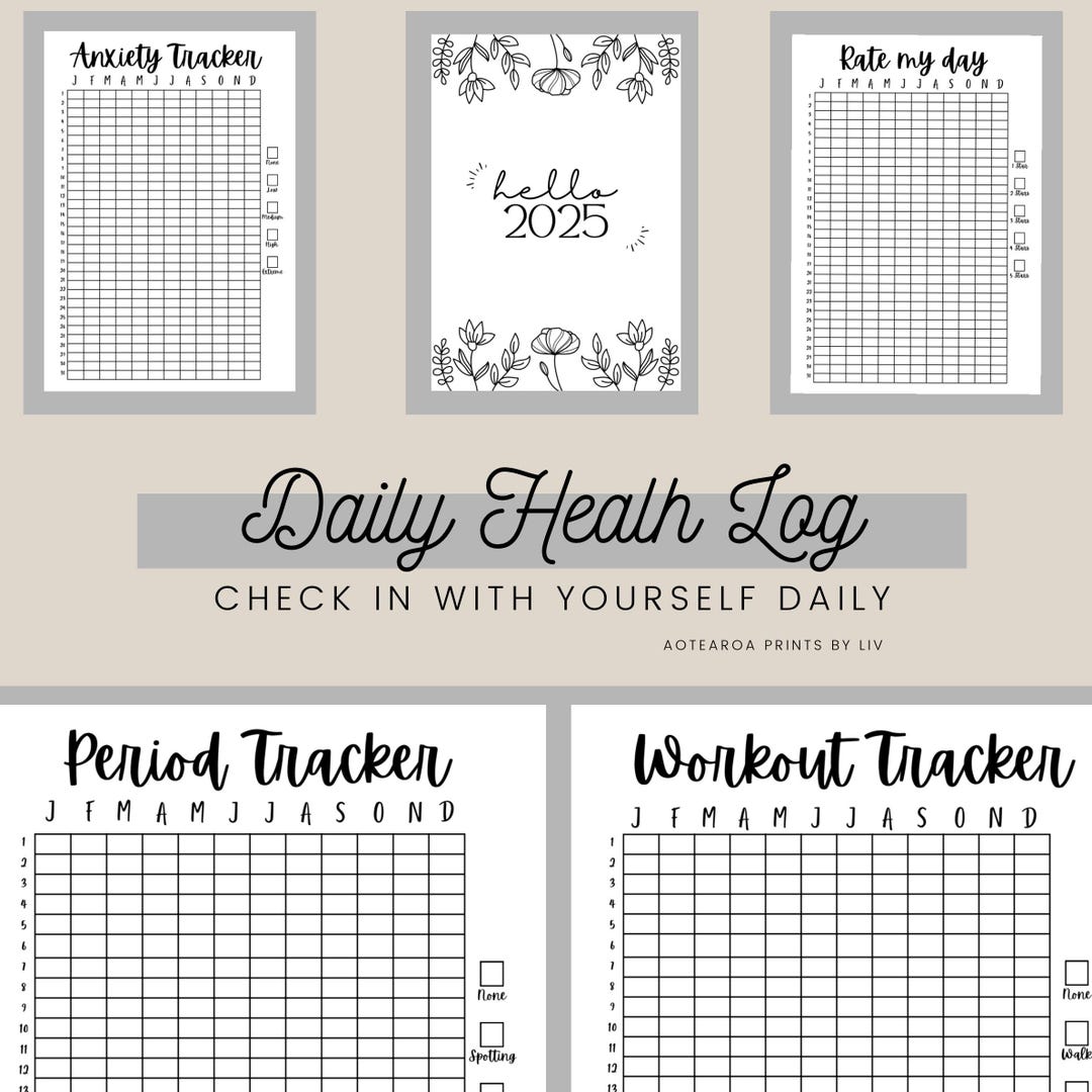 Daily Health Log Bullet Journal Yearly Tracker - Etsy