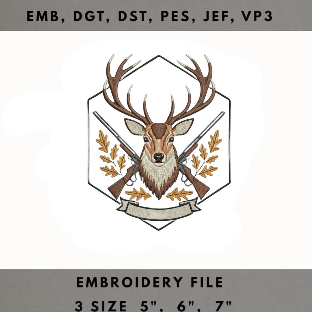 Deer Hunting Embroidery File Stag Head With Rifles and Arrows Outdoor ...